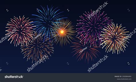 Vector Decorative Border Colorful Exploding Fireworks Stock Vector Royalty Free 2505844491