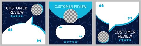 진한 파란색 배경에 고객 피드백 평가 또는 리뷰 인용문을 위한 말풍선이 있는 세 가지 템플릿 세트입니다 따옴표가 있는 빈 말풍선 프레임과 따옴표를 위한 복사 공간 개념에
