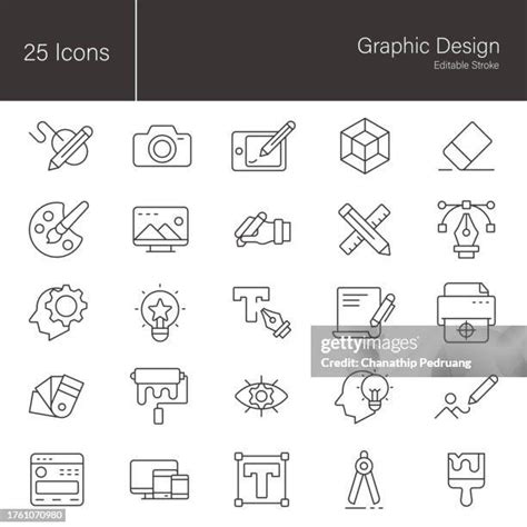 Minimal Graphic Design Icon Set 25 Editable Stroke Vector Graphic Elements Stock Illustration