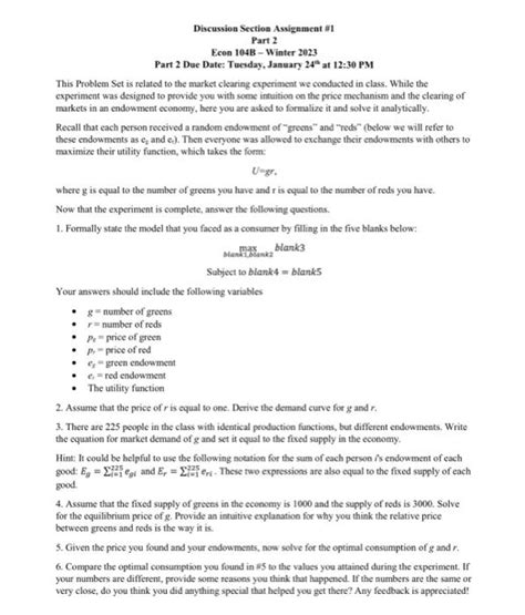 Discussion Section Assignment 1 Part 2 Econ 104b