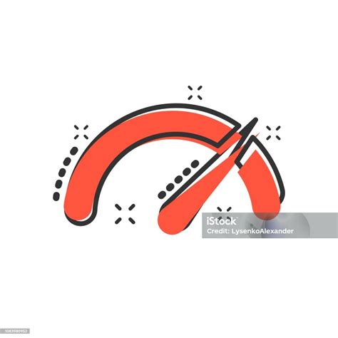 미터 대시보드 아이콘 만화 스타일입니다 신용 점수 지표 수준 벡터 만화 그림 그림 계기 측정 규모 비즈니스 개념 스플래시 효과입니다 계기판 측정기에 대한 스톡 벡터 아트 및