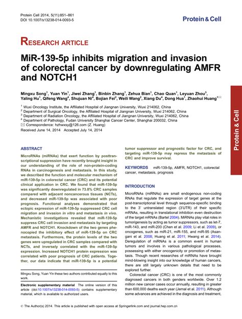 Pdf Mir 139 5p Inhibits Migration And Invasion Of Colorectal Cancer