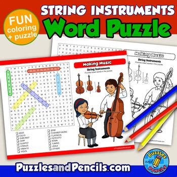 String Instruments Word Search Puzzle Coloring Activity Making Music Series
