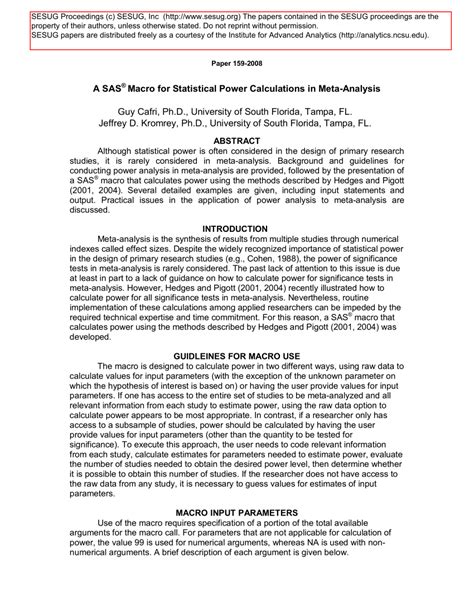 Pdf A Sas Macro For Statistical Power Calculations In Meta Analysis