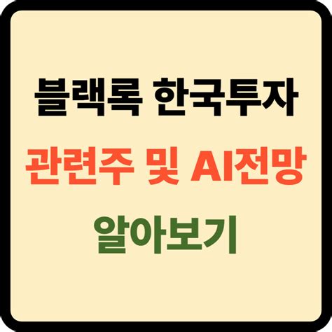 블랙록 사업범위 관련주 및 한국 Ai 투자 전망 Life Vision Lab