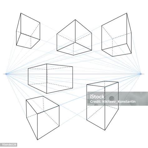 두 점 원근 선 그림 큐브 및 평행선 피페드의 벡터 집합입니다 점에 의한 원근감에 대한 스톡 벡터 아트 및 기타 이미지 점에 의한 원근감 직사각형 시점 Istock