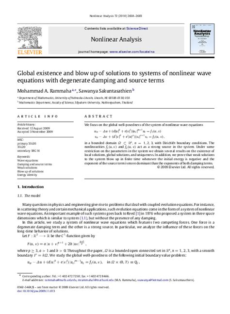 Pdf Global Existence And Blow Up Of Solutions To Systems Of Nonlinear Wave Equations With