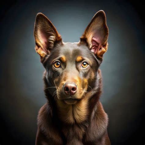Australian Kelpie Isolated On Black And Grey Background Stock