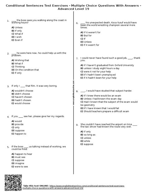 518 Conditional Sentences Test Exercises Multiple Choice Questions With Answers Advanced Level