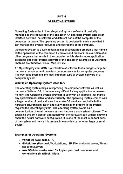 OS UNIT 1 Unit 1 Notes Of Operating System For MCA 1st Sem UNIT