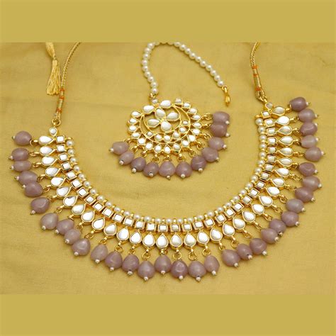 Light Purple Choker Necklace Earrings Tikka Kundan Jewelry Etsy