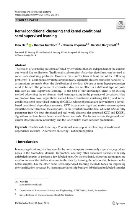 Pdf Kernel Conditional Clustering And Kernel Conditional Semi
