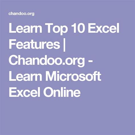 Learn Top 10 Excel Features Learn Microsoft Excel Online Learning Microsoft