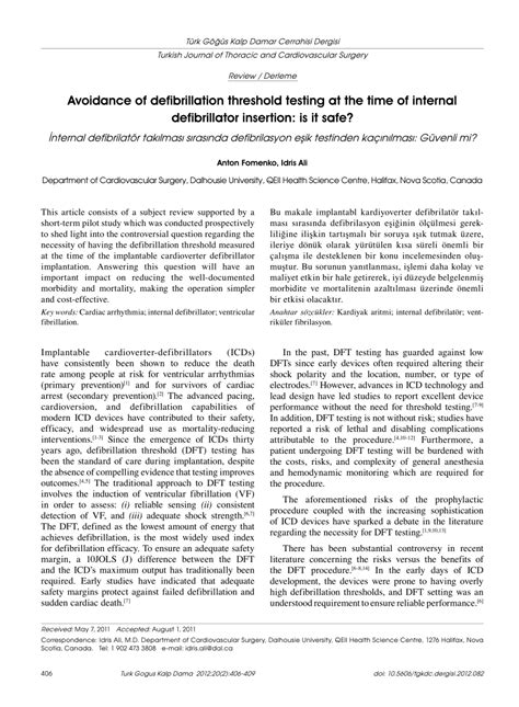Pdf Avoidance Of Defibrillation Threshold Testing At The Time Of