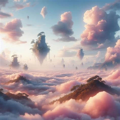 A Dreamy Surreal Landscape With Floating Islands Premium Ai Generated Image
