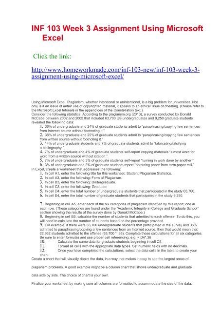 Inf 103 Week 3 Assignment Using Microsoft Excel Inf 103 Week 3 Assignment Using Microsoft Excel