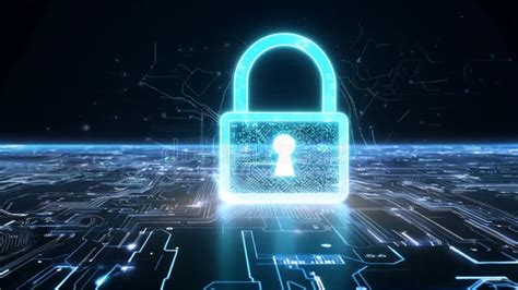 Digital Lock On Circuit Board Glowing Blue Cybersecurity Concept Stock