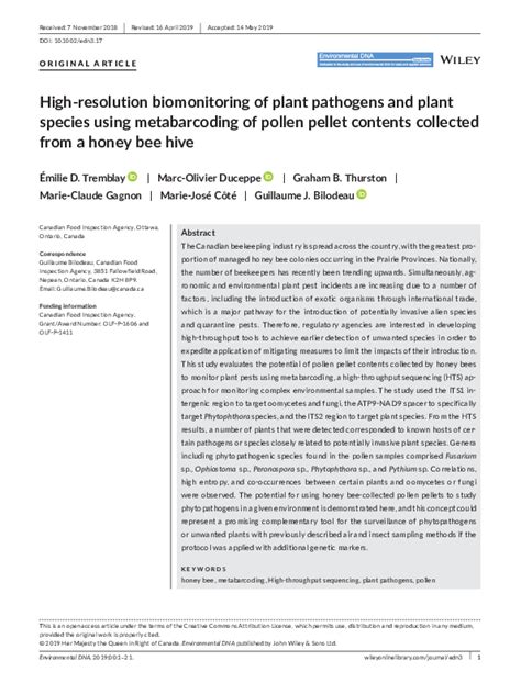 Pdf High Resolution Biomonitoring Of Plant Pathogens And Plant
