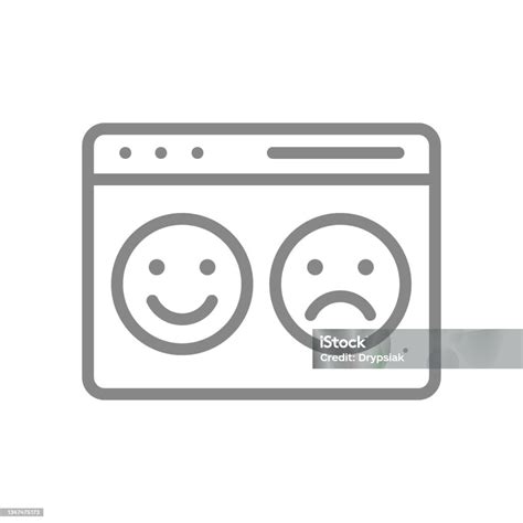 행복하고 슬픈 얼굴 라인 아이콘웹 페이지 긍정적이고 부정적인 피드백 기호가 있는 웹 사이트 고객에 대한 스톡 벡터 아트 및 기타 이미지 Istock