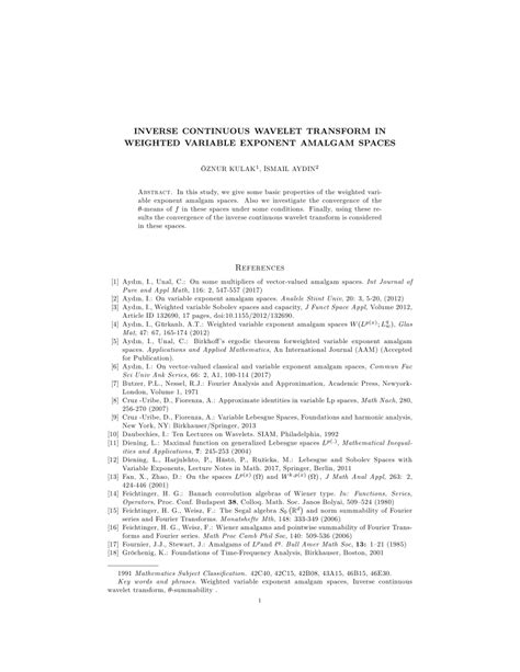 Pdf Inverse Continuous Wavelet Transform In Weighted Variable Exponent Amalgam Spaces