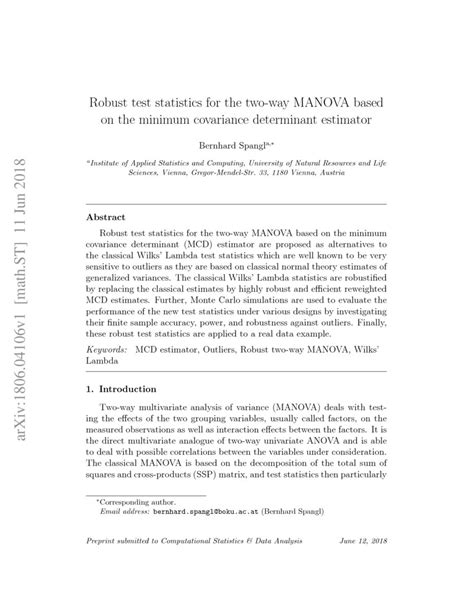 Robust Test Statistics For The Two Way Manova Based On The Minimum Covariance Determinant
