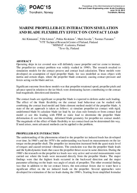 Pdf Marine Propeller Ice Interaction Simulation And Blade Flexibility Effect On Contact Load