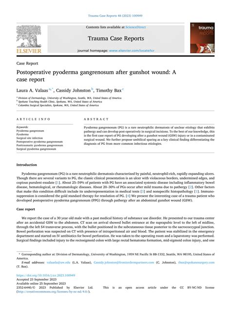 Pdf Postoperative Pyoderma Gangrenosum After Gunshot Wound A Case Report