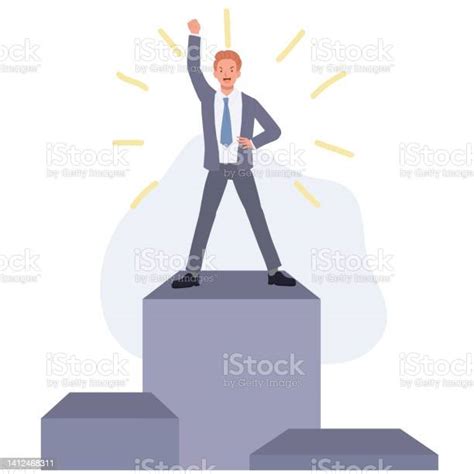 우승자 챔피언 및 성공 개념 연단 위에 서있는 사업가 벡터 일러스트 레이 션 강단에 대한 스톡 벡터 아트 및 기타 이미지