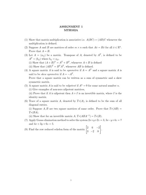 linear algebra assignments iitk pdf matrix mathematics basis
