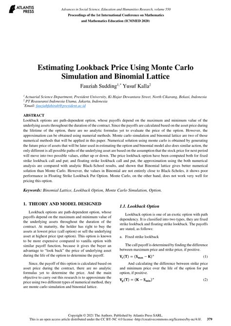 Pdf Estimating Lookback Price Using Monte Carlo Simulation And