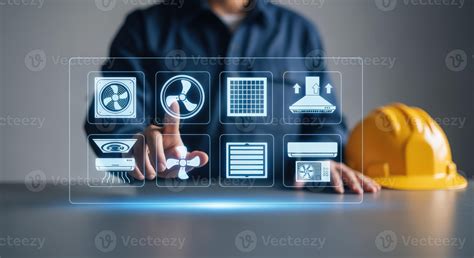 Hvac Technician Interacting With Digital Interface Representing Ventilation And Air Conditioning