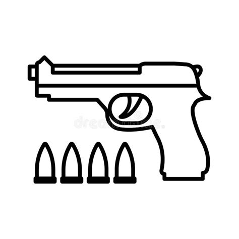 Gun With Ammunition Icon Linear Logo Mark In Black And White Stock