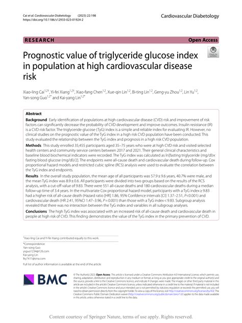 Pdf Prognostic Value Of Triglyceride Glucose Index In Population At
