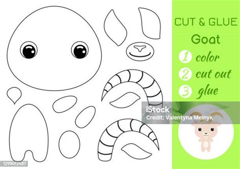 색칠 공부 는 아기 염소를 잘라 접착제 유치원 어린이를위한 교육 종이 게임 워크시트를 잘라내고 붙여넣습니다 종이에 색상 절단 부품 및 접착제 벡터 그림입니다 0명에 대한