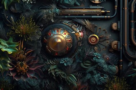 Premium Ai Image Futuristic Naturetech Fusion Mesmerizing Macro Hybrid Texture Background