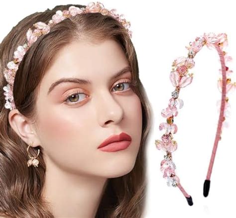 Urieo Crystal Embellished Hairbands Pink Rhinestone