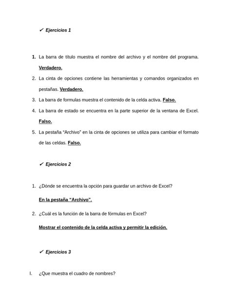 Cuestionario De Excel 2ndo Parte 1 Pdf