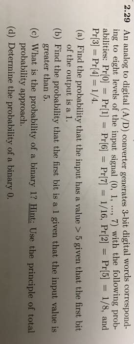 Solved An Analog To Digital A D Converter Generates 3 Bit Chegg Com