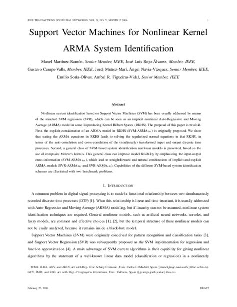 Pdf Support Vector Machines For Nonlinear Kernel Arma System