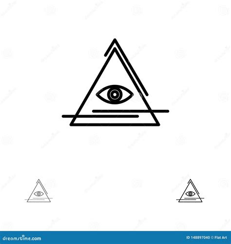 Eye Illuminati Pyramid Triangle Bold And Thin Black Line Icon Set Stock Vector Illustration