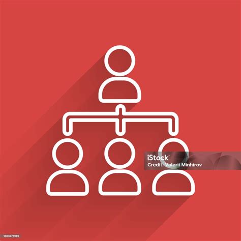 White Line Business Hierarchy Organogram Chart Infographics Icon Isolated With Long Shadow