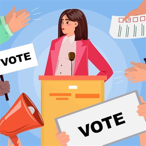 Premium Vector Woman At The Podium In Front Of An Audience Holding