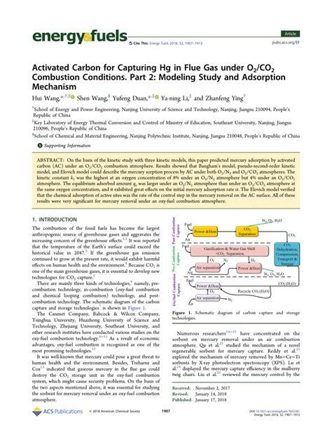 Pdf Activated Carbon For Capturing Hg In Flue Gas Under O2 Co2 Combustion Conditions Part B