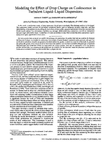Pdf Modeling The Effect Of Drop Charge On Coalescence In Turbulent Liquid Liquid Dispersions