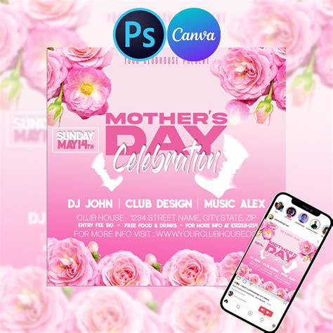 Mothers Day Flyer Editable Template Editable Party Flyer Edit On Canva And Photoshop Etsy