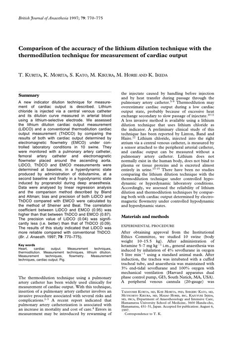 Pdf Comparison Of The Accuracy Of The Lithium Dilution Technique With The Thermodilution