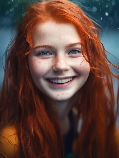 Premium Photo Cute Redhead Girl Smiling Wet Hair Looking At Camera