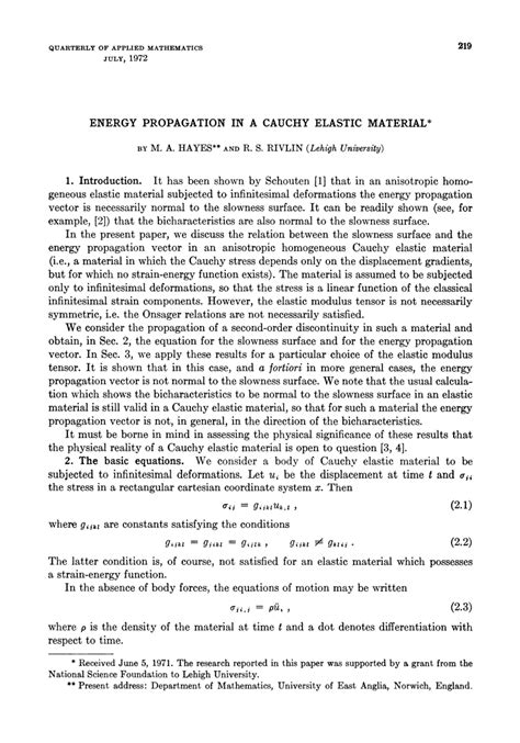 Pdf Energy Propagation In A Cauchy Elastic Material