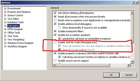 How Do I Disable Just My Code In Visual Basic 2005 Express Stack