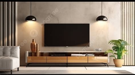 2개의 플로어 램프와 벽걸이형 Tv 3d 렌더링이 있는 아르데코 스타일의 거실 콘솔 Tv 배경 Tv 캐비닛 Tv 룸 배경 일러스트 및 사진 무료 다운로드 Pngtree